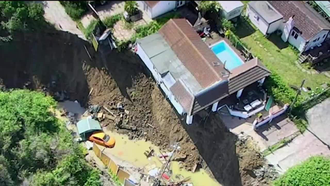 England Cliff Collapse Leaves Houses Dangling - Videos from The Weather ...
