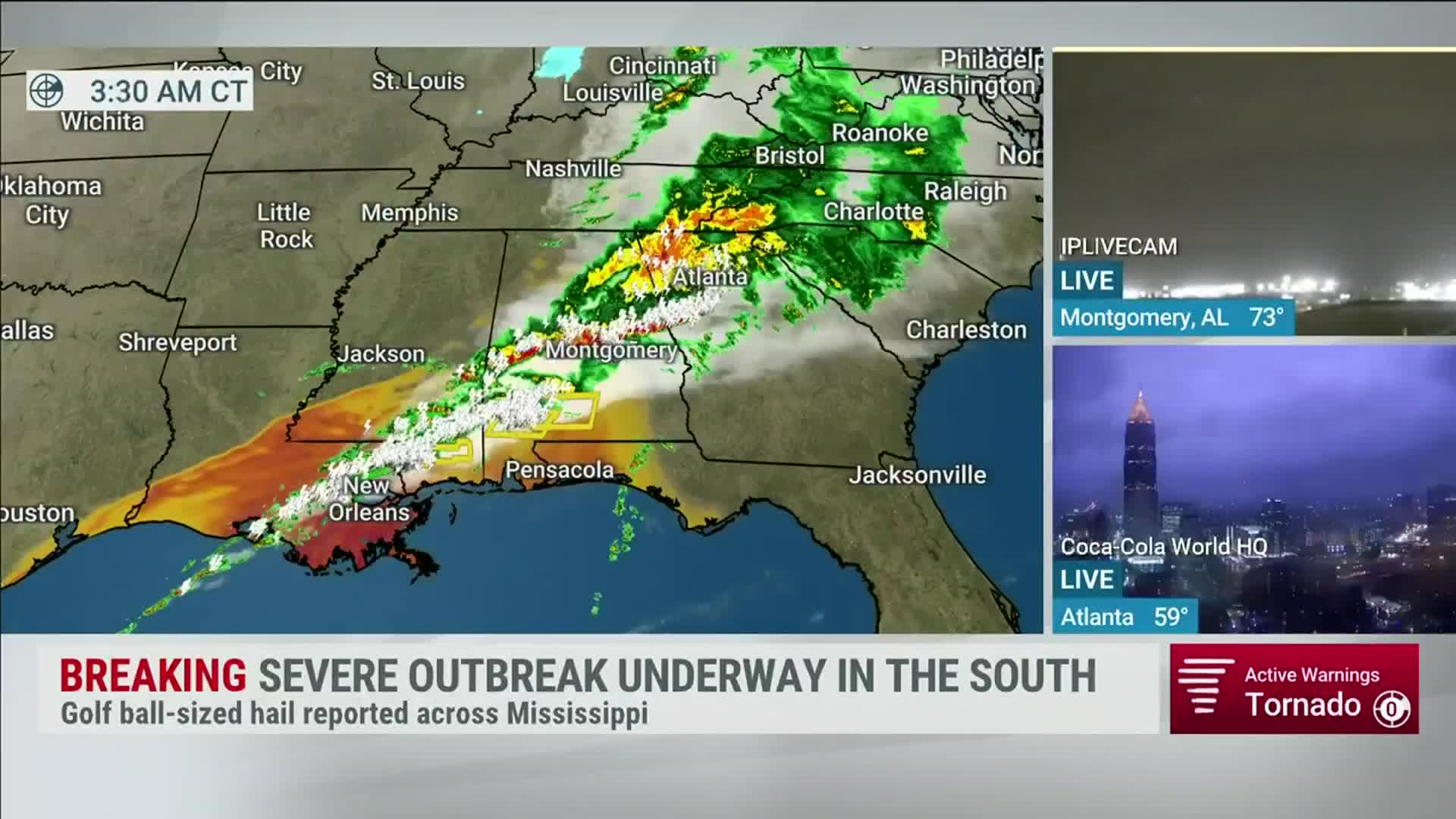 Severe Storms Producing Tornadoes, Hail Moving Through South - Videos ...