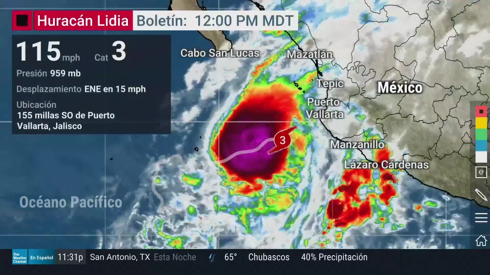 Huracán Lidia Sube a Cat. 3 - Videos de The Weather Channel