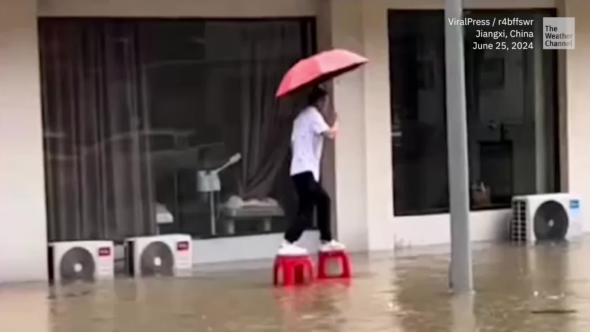 Man’s Attempt To Cross Flooded Street Comes Up Short And Wet - Videos ...