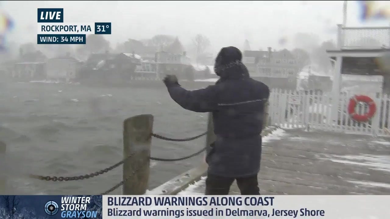 Cantore Battling 70+ MPH Wind Gusts in MA - Videos from The Weather Channel