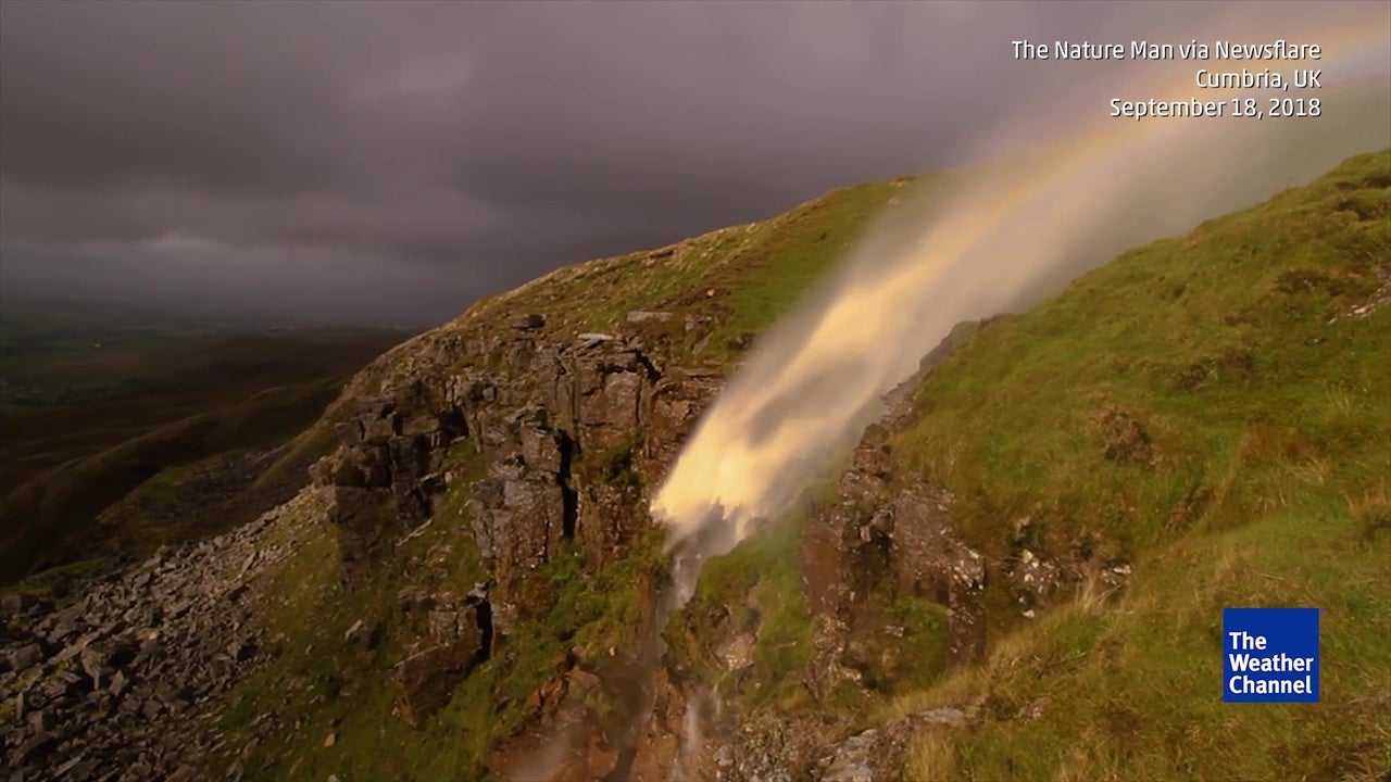 UK waterfall blown backwards during Storm Helene | The Weather Channel